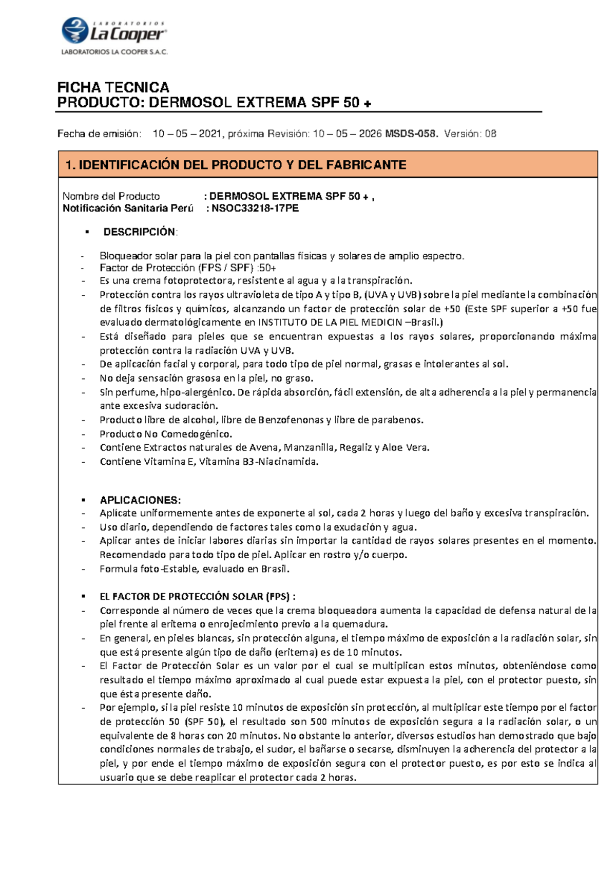 Ficha Técnica Dermosol Extrema SPF 50+ - Rev 08 y Aplicaciones - Studocu