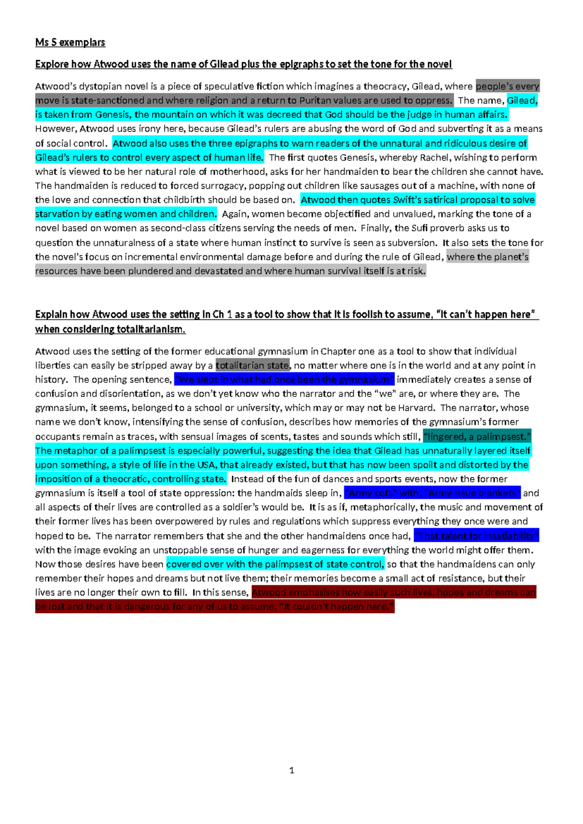 LA: Atwood's Use of Gilead's Setting and Symbolism in "The Handmaid's ...