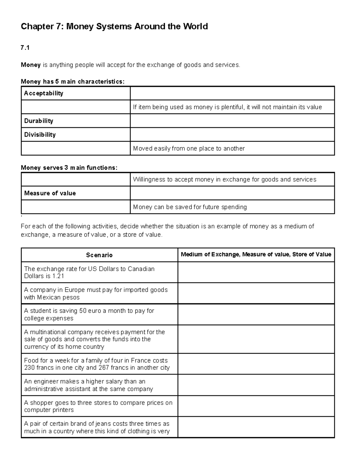 Chapter 7 Money Systems Around the World - Money is anything people ...