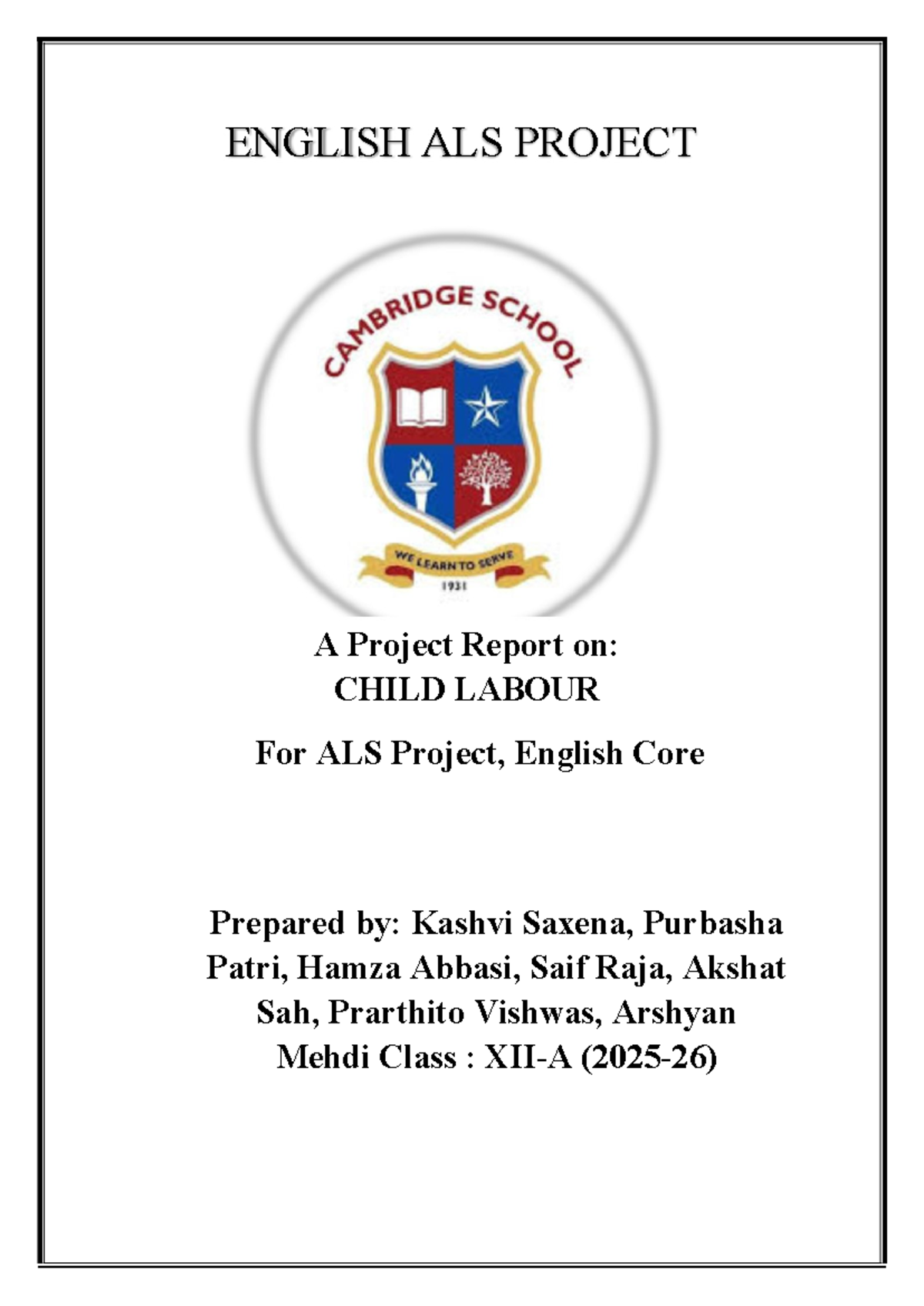 ENGLISH CORE ALS PROJECT: Child Labour Report (2025-26) - Studocu