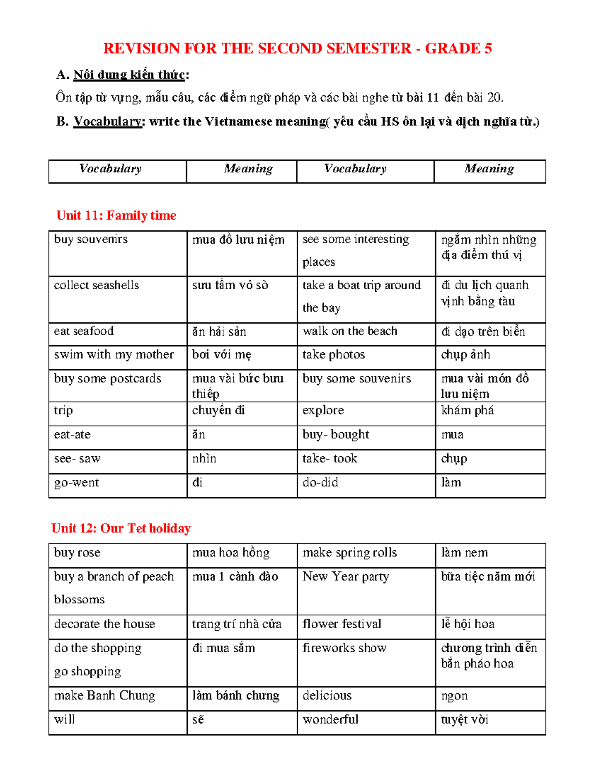 REVIEW FOR GRADE 5 SEMESTER 2 - KEY STUDY GUIDE - Studocu