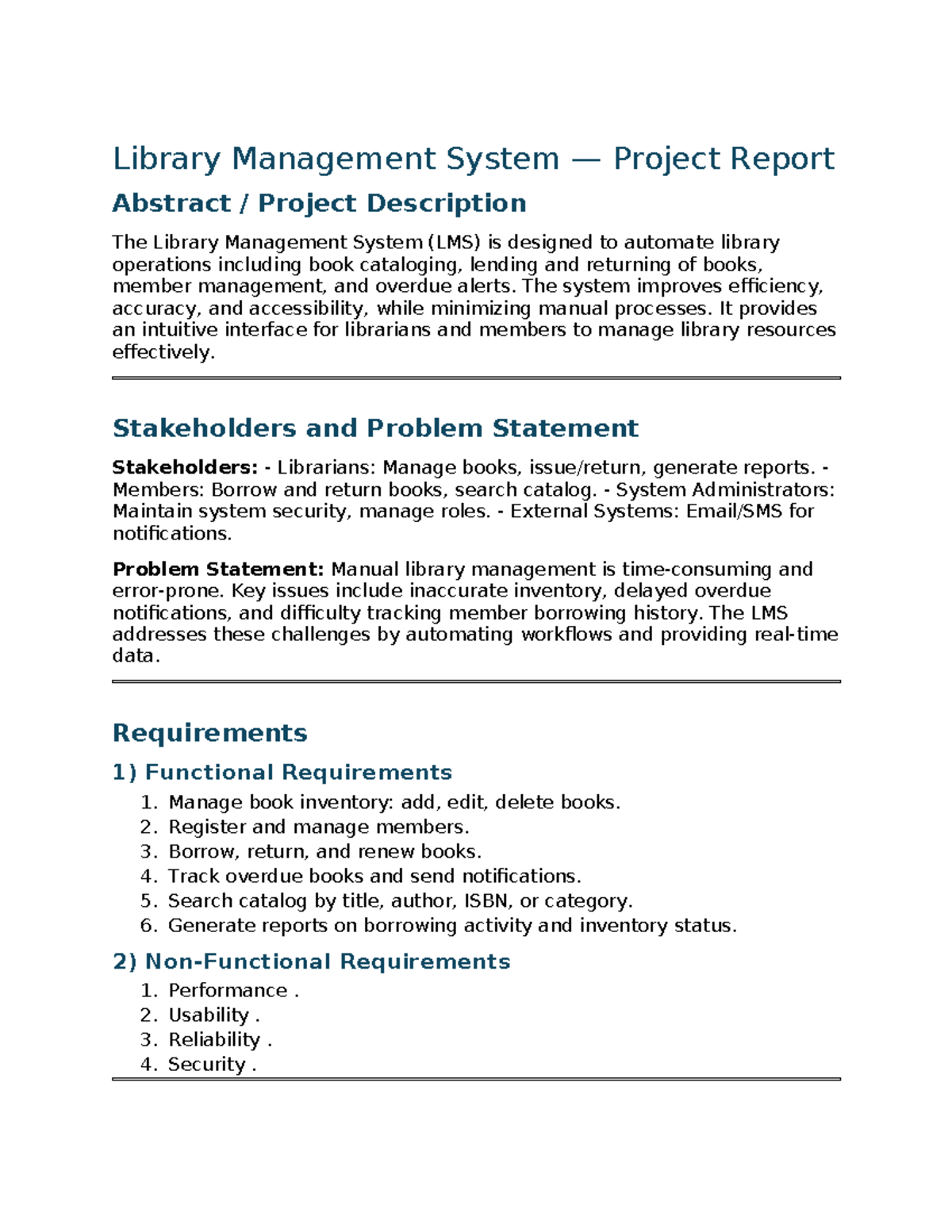 Library Management System (LMS) — Full Project Report - Studocu