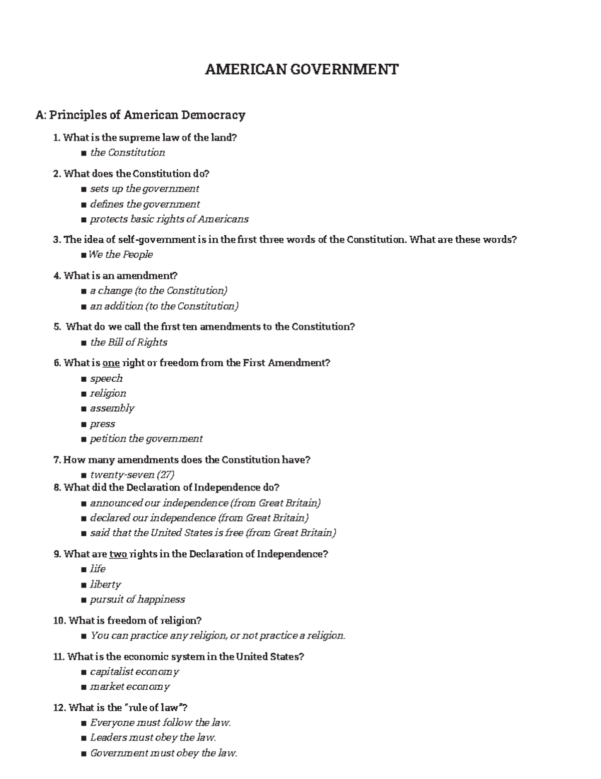 American Government A: Understanding Democracy and Civic Rights - Studocu