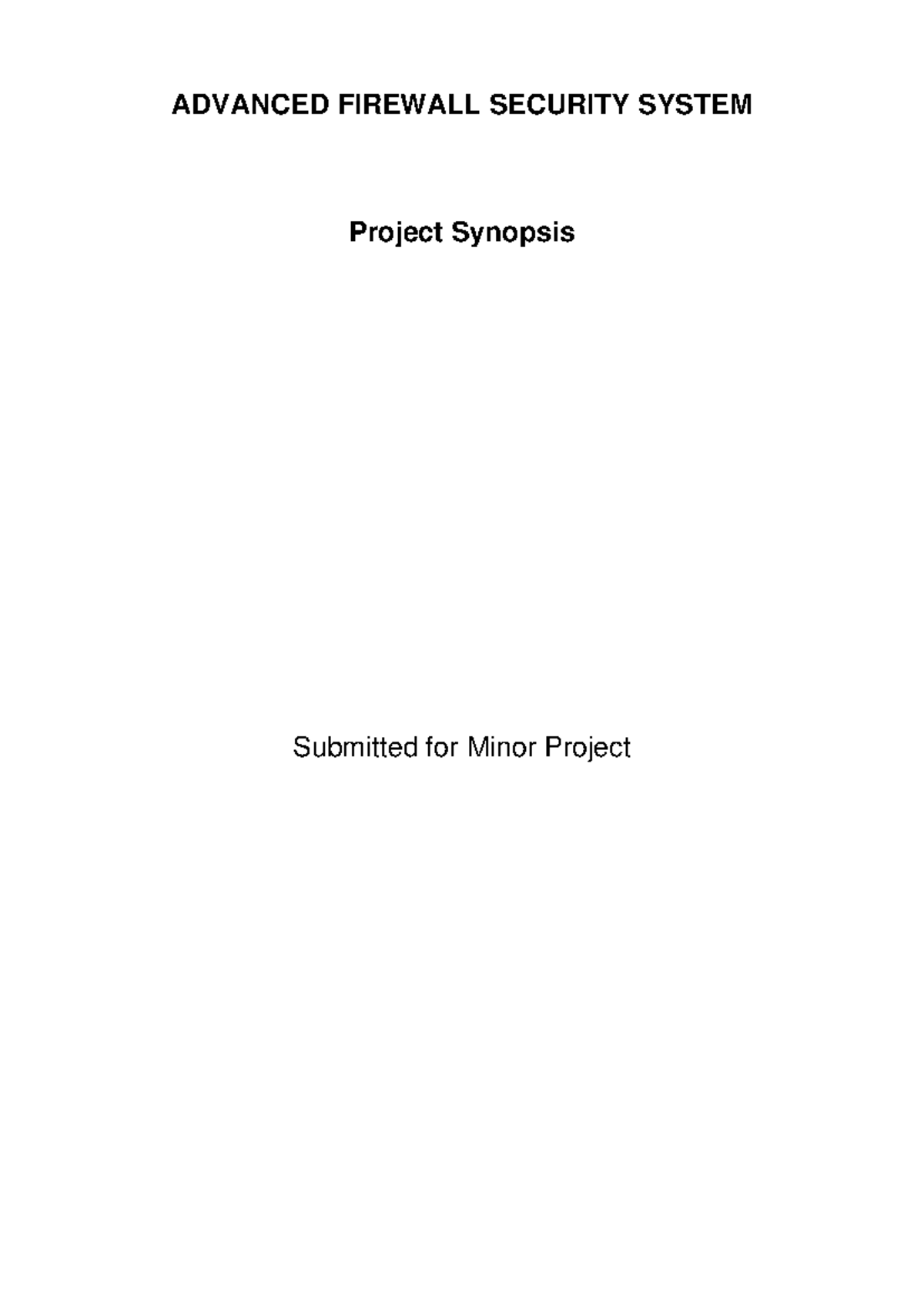 ADVANCED FIREWALL SECURITY SYSTEM (AFSS) Project Synopsis - Studocu