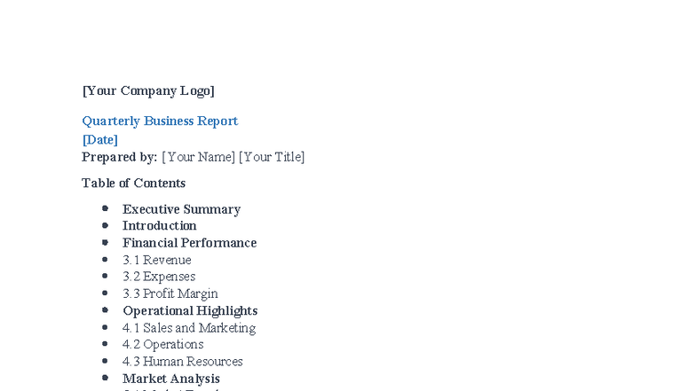 Quarterly Business Report Template: Overview & Analysis - Studocu