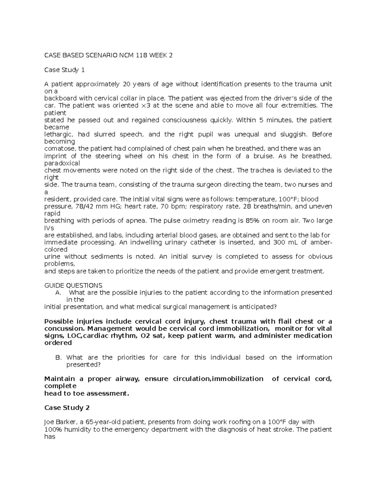 CASE Based Scenario 118 WEEK 2 - CASE BASED SCENARIO NCM 118 WEEK 2 ...
