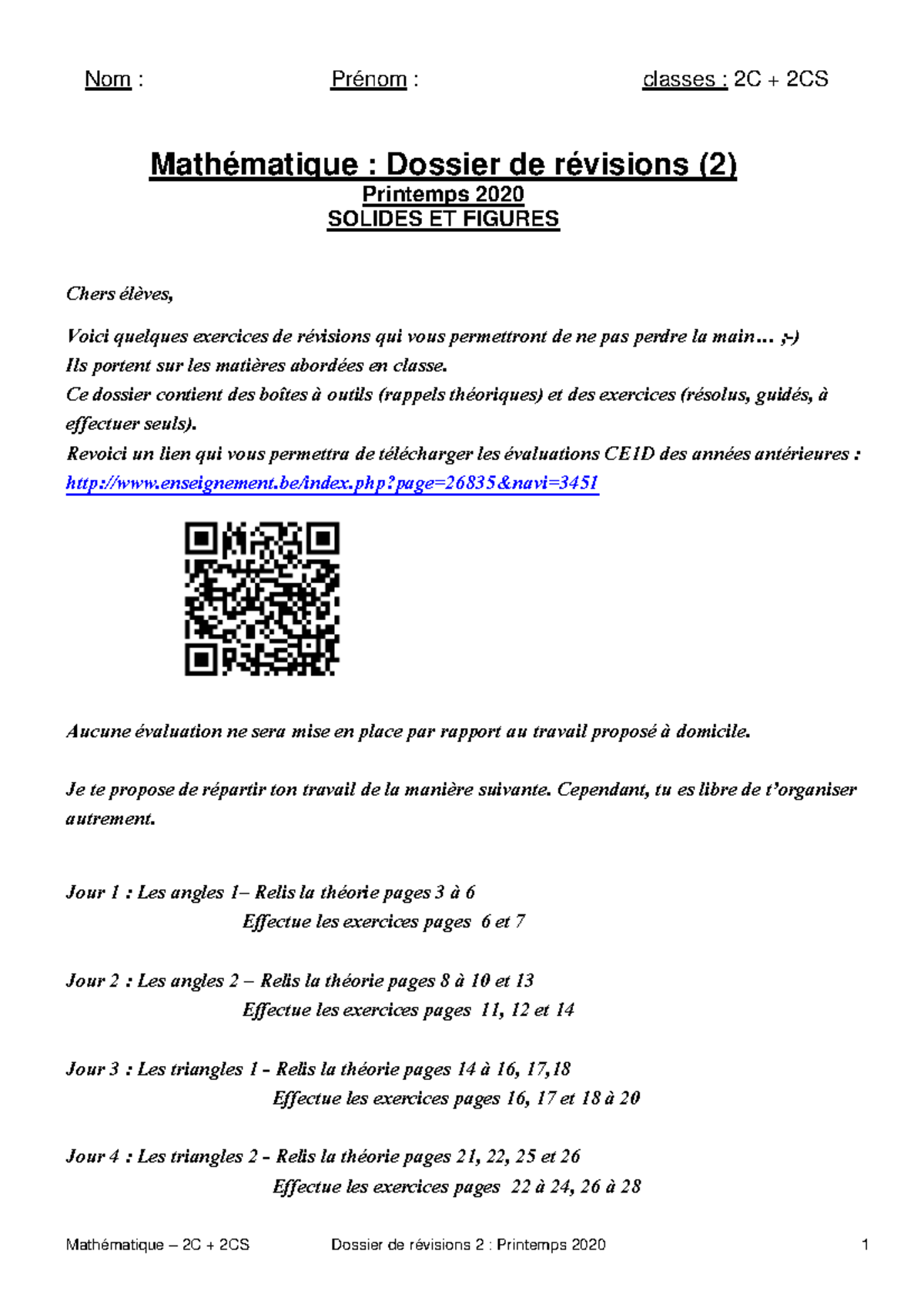 2C - huihi - Nom : Prénom : classes : 2C + 2CS Mathématique : Dossier ...
