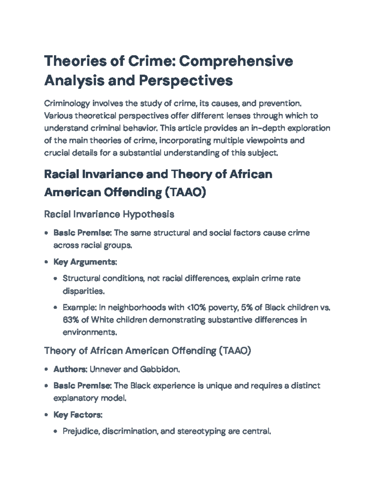 Comprehensive Analysis of Theories of Crime: Perspectives & Insights ...