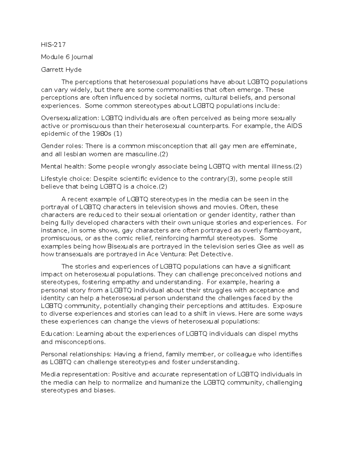 HIS 217 module 6 journal - HIS- Module 6 Journal Garrett Hyde The ...