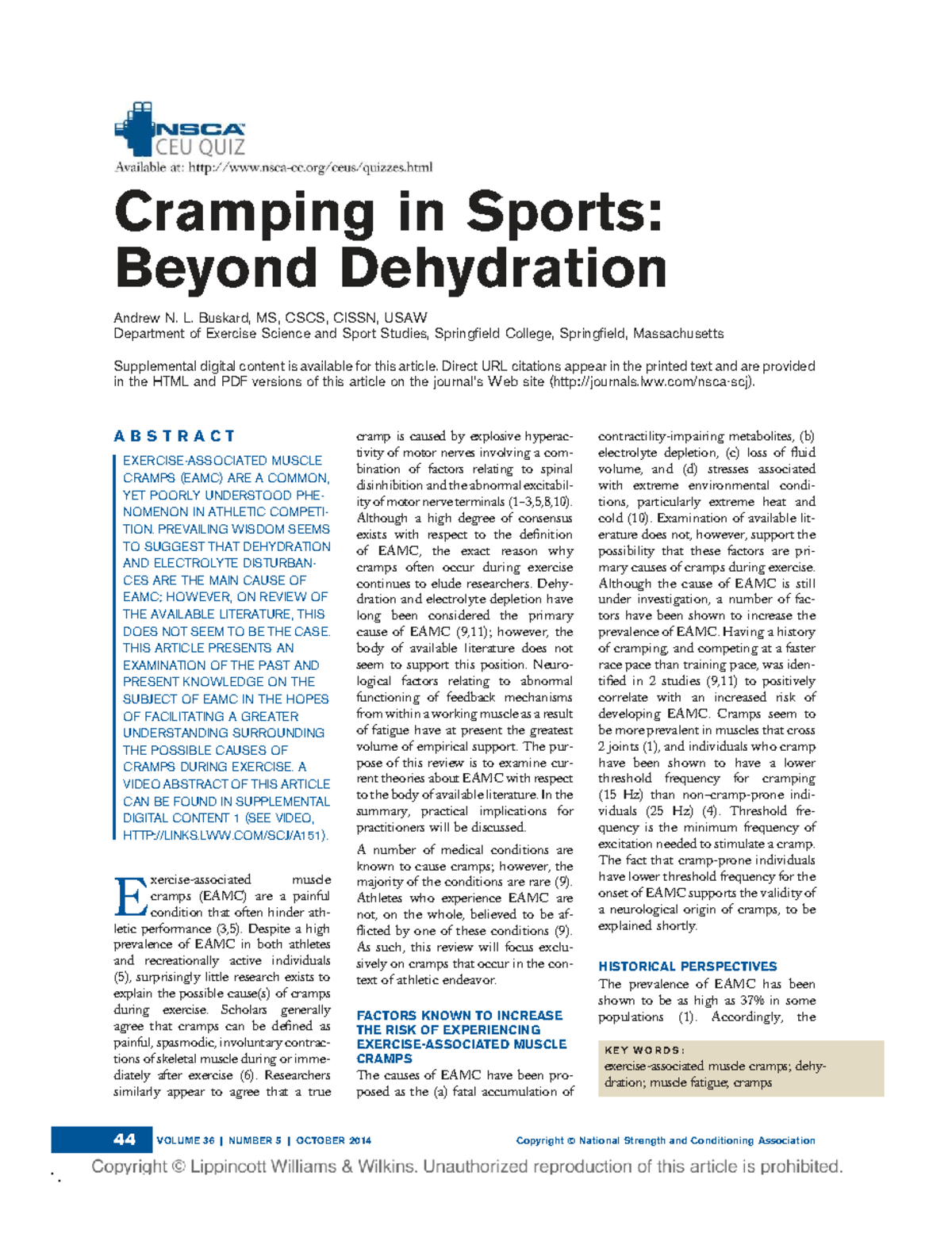 Cramping in Sports: Understanding EAMC Beyond Dehydration - Studocu