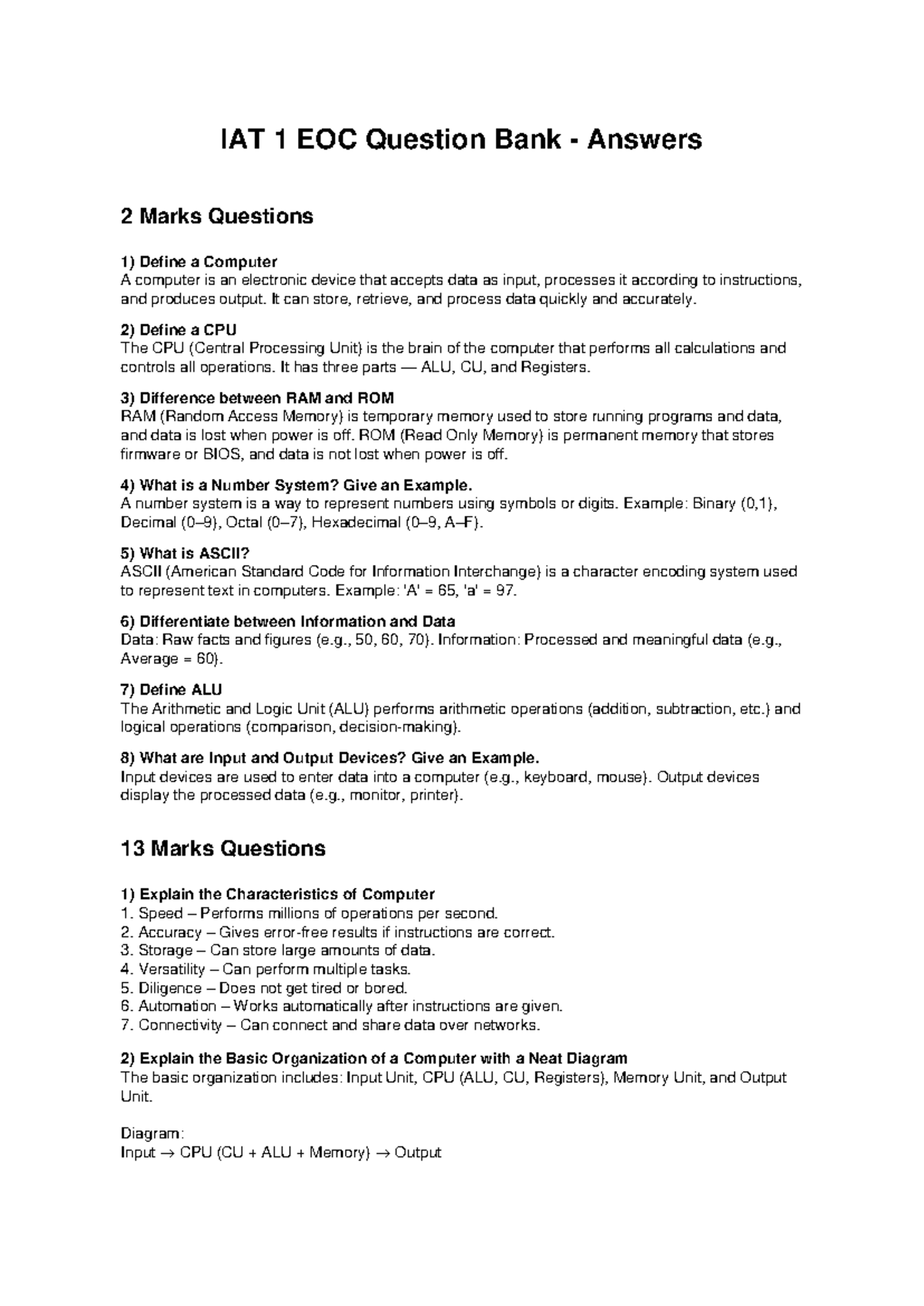 IAT 1 EOC Question Bank: Key Concepts & Answers - Studocu