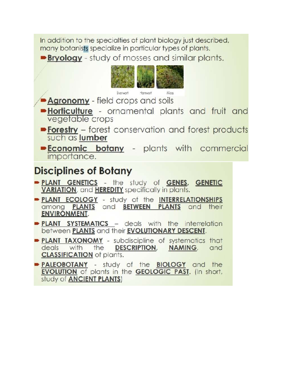 Botany Specializations: An Overview of Plant Disciplines (BIO) - Studocu