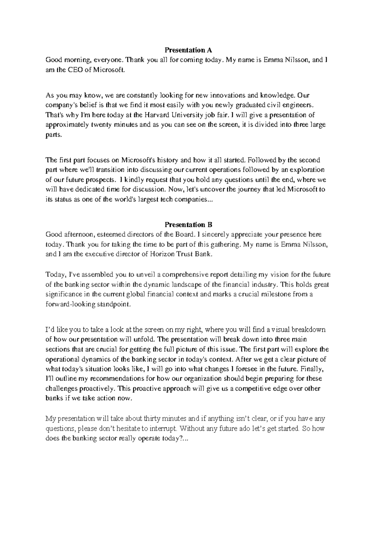 Presentation by Emma Nilsson: Insights on Tech & Banking - Studocu