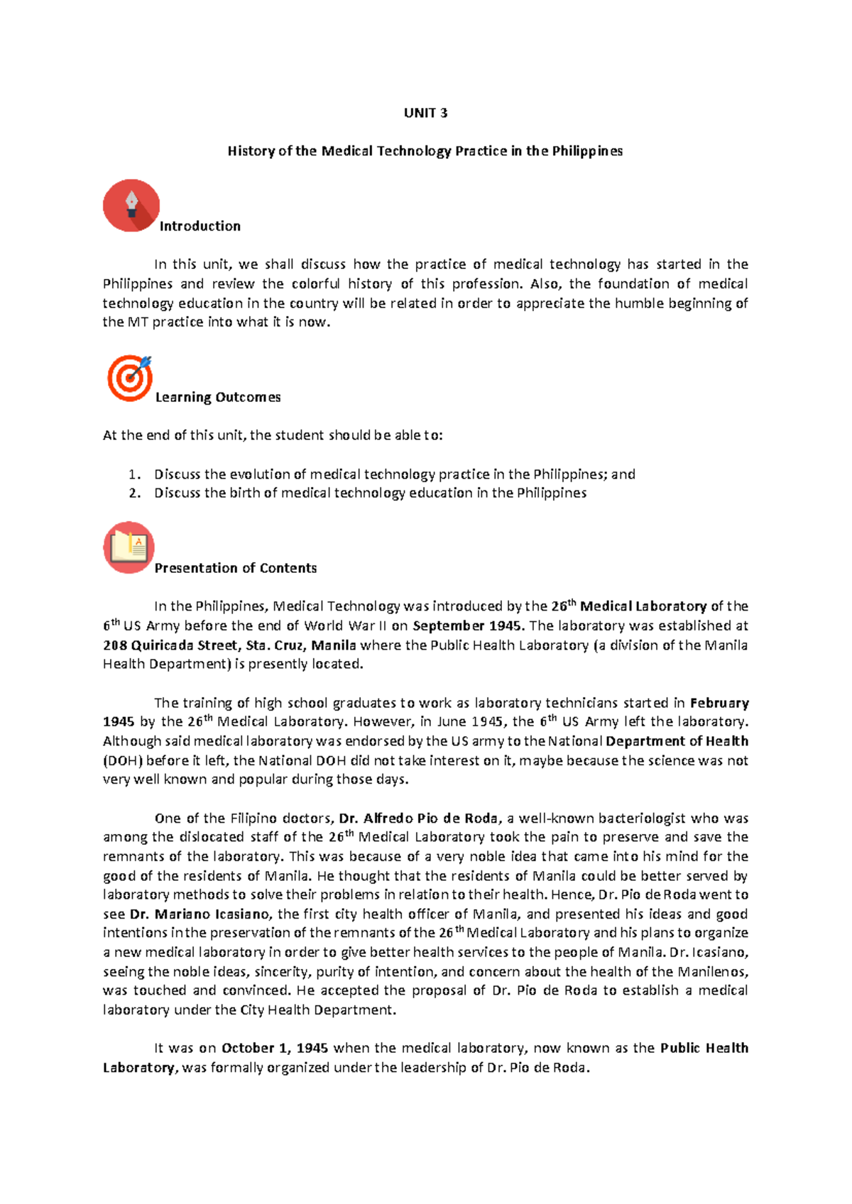 History of Medical Technology Practice in the Philippines (MT 101 ...