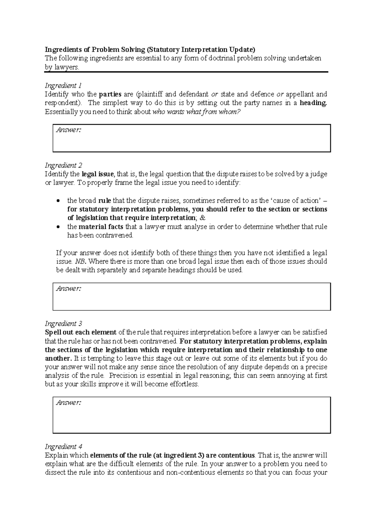 Statutory Interpretation Ingredients Template (2025) - Studocu