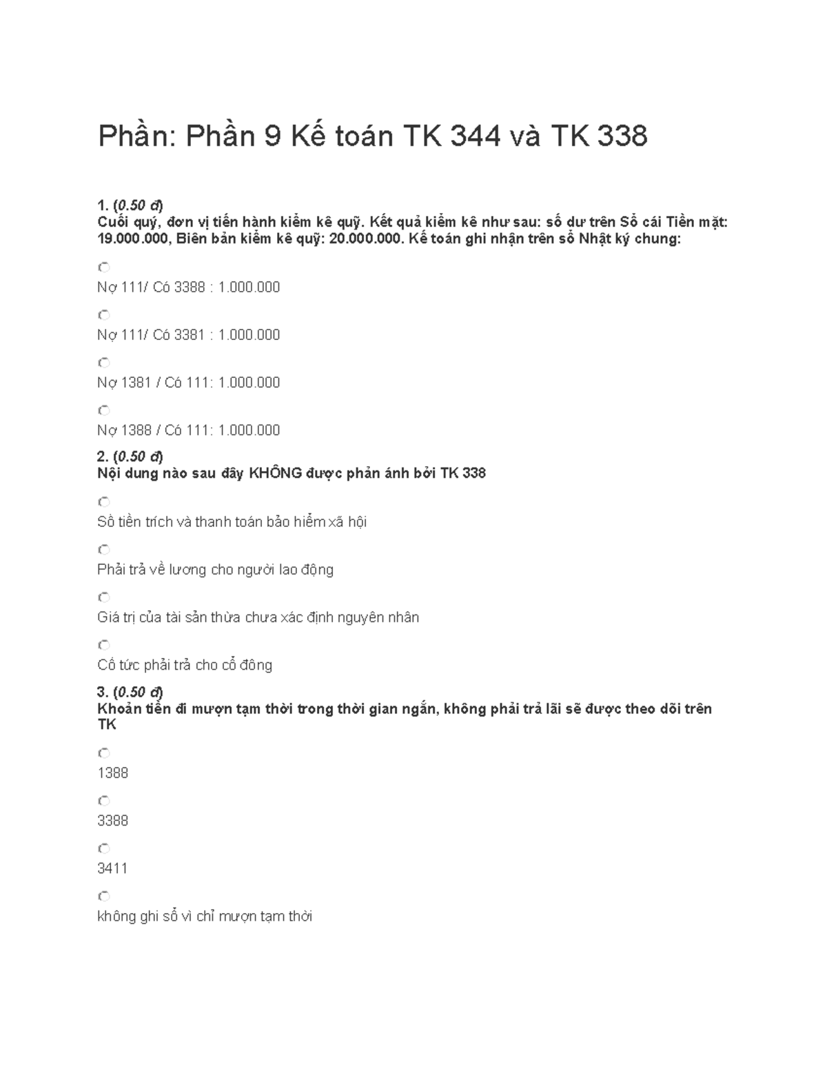 Kế toán TK 344 và TK 338: Trắc nghiệm Phần 9-10-5-4 - Studocu