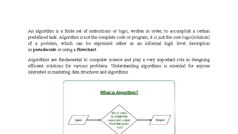 DS101: Unit 1 - Introduction to Algorithms and Their Structure - Studocu