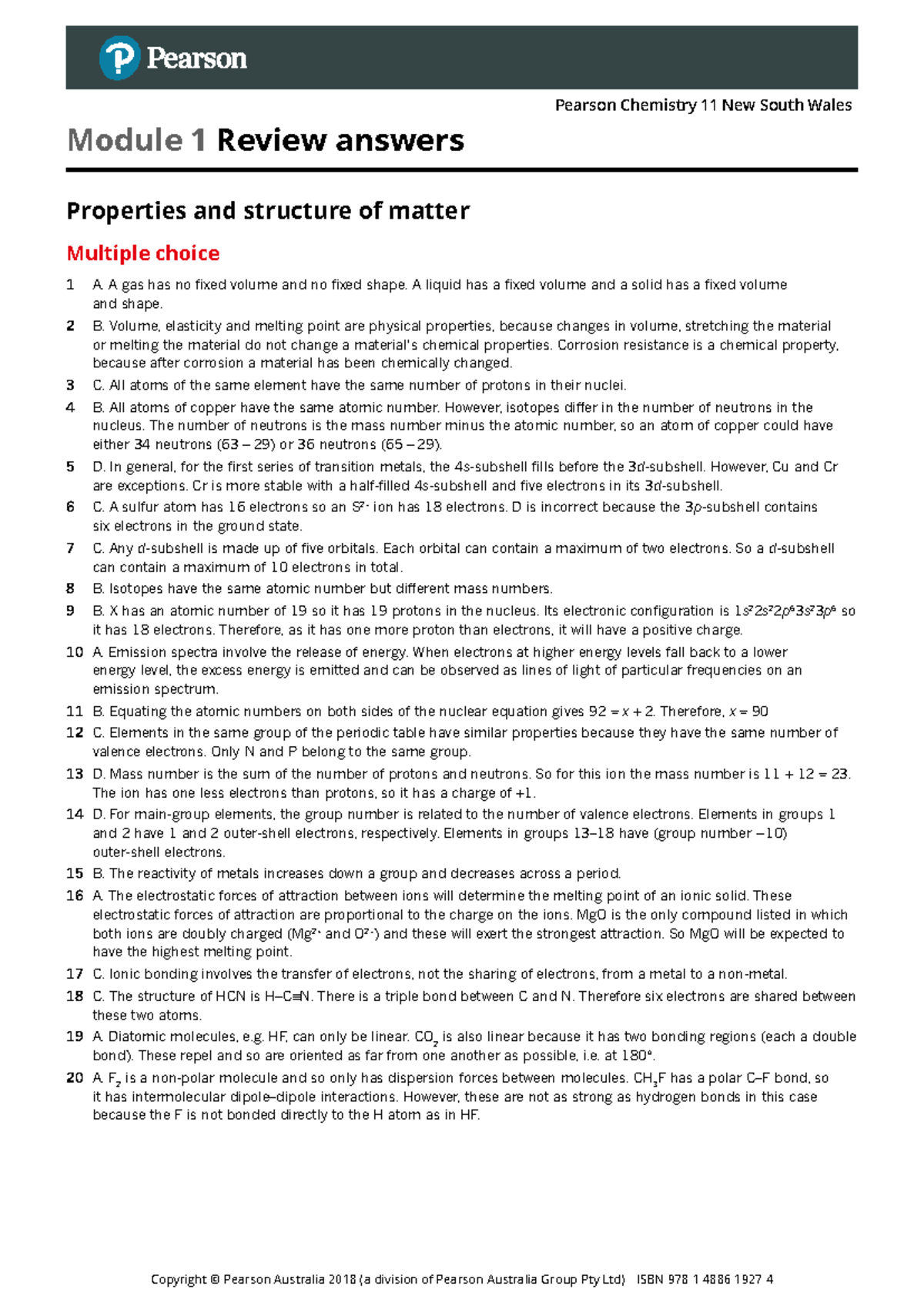 Chem notes- Syllabus - Module 1 Review answers Properties and structure ...