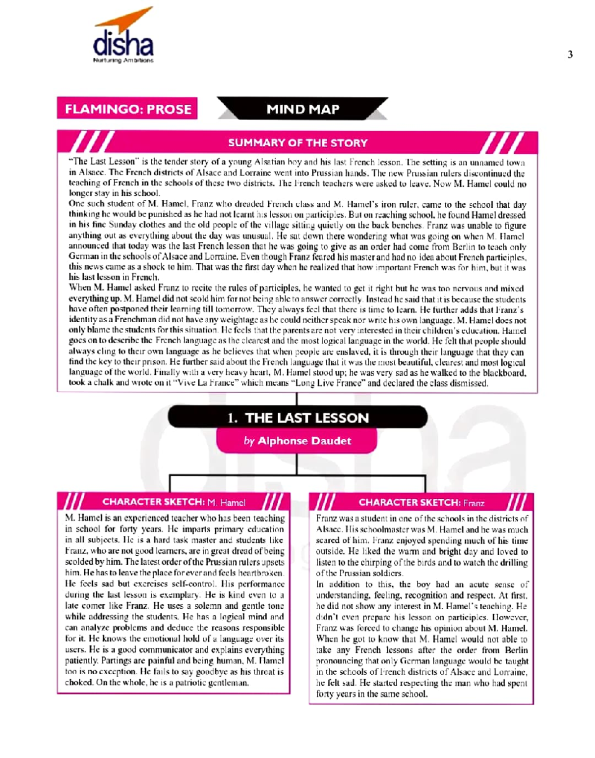The Last Lesson (FLAMINGO): Prose Mind Map Summary & Analysis - Studocu