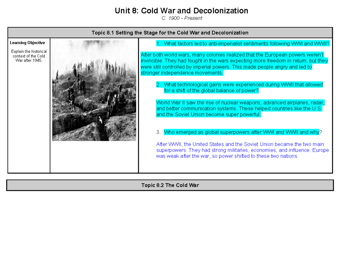 AP World History Unit 8 Study Guide: Cold War & Decolonization (1900 ...