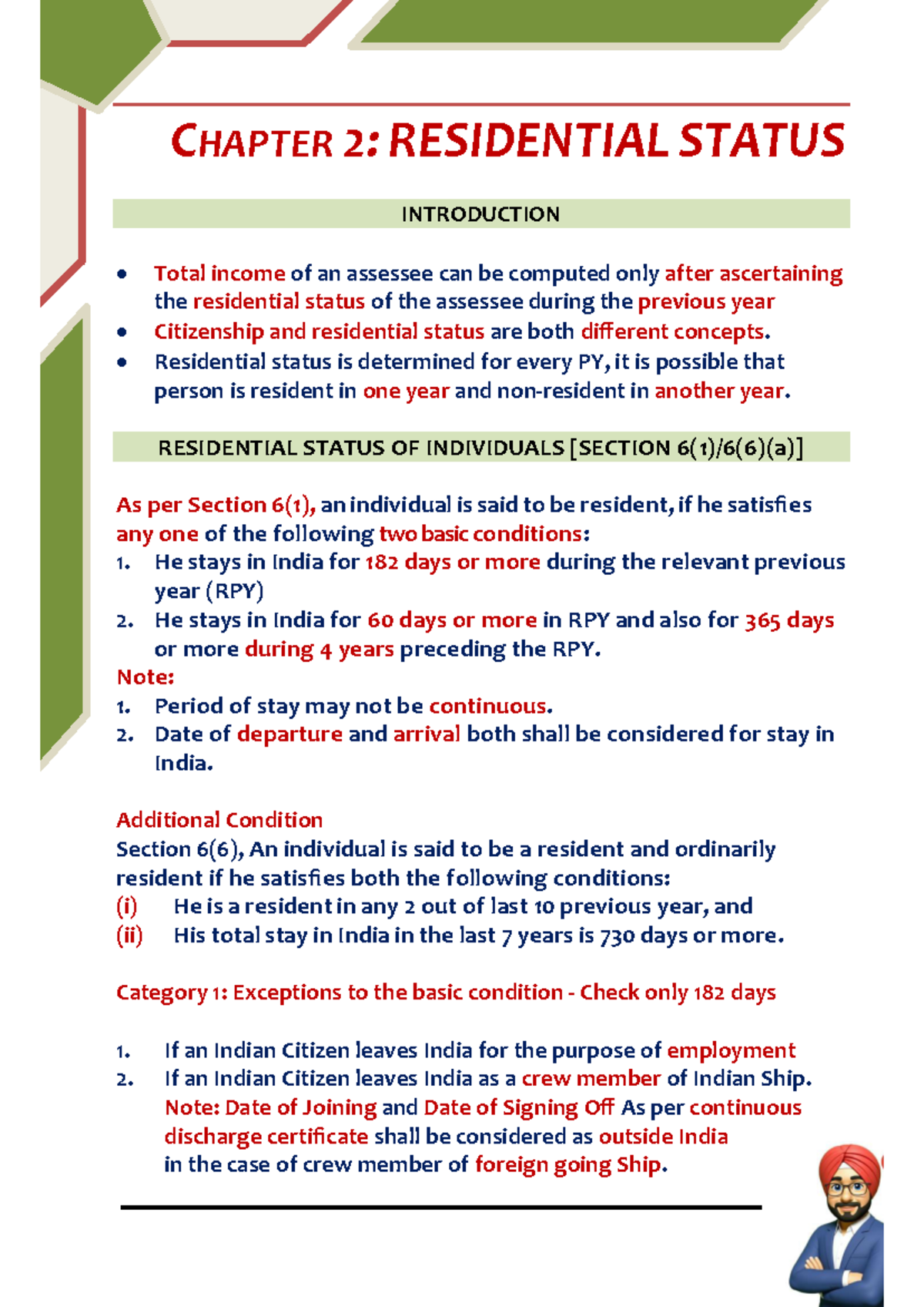 CHAPTER 2: RESIDENTIAL STATUS IN DIRECT TAXES - Studocu