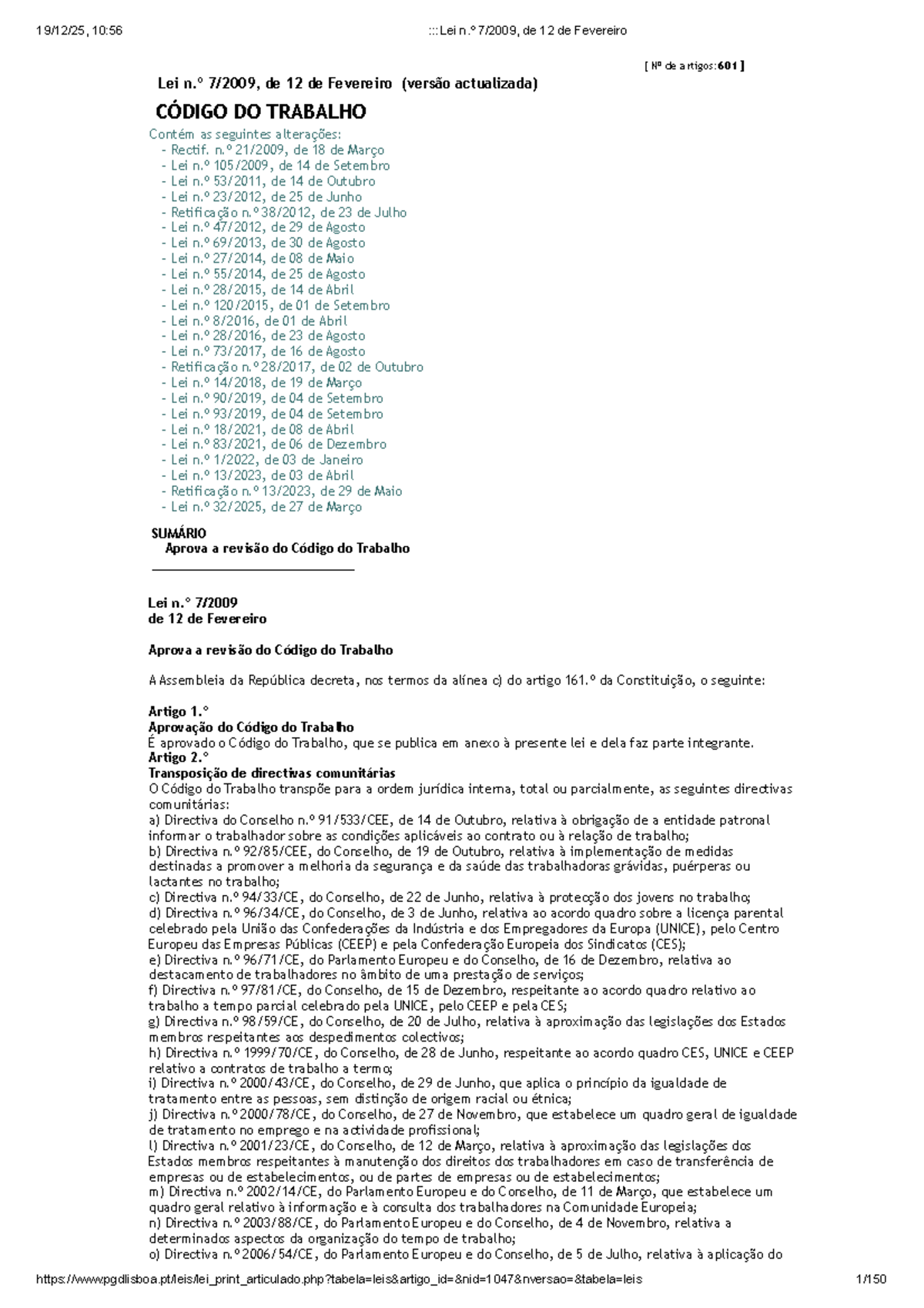 Código do Trabalho: Lei n.º 12 de Fevereiro (Atualizações e Alterações ...