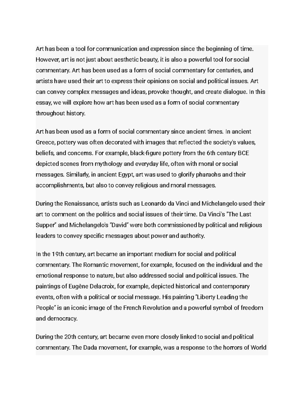Art as a Medium for Social Commentary: A Historical Perspective - Studocu