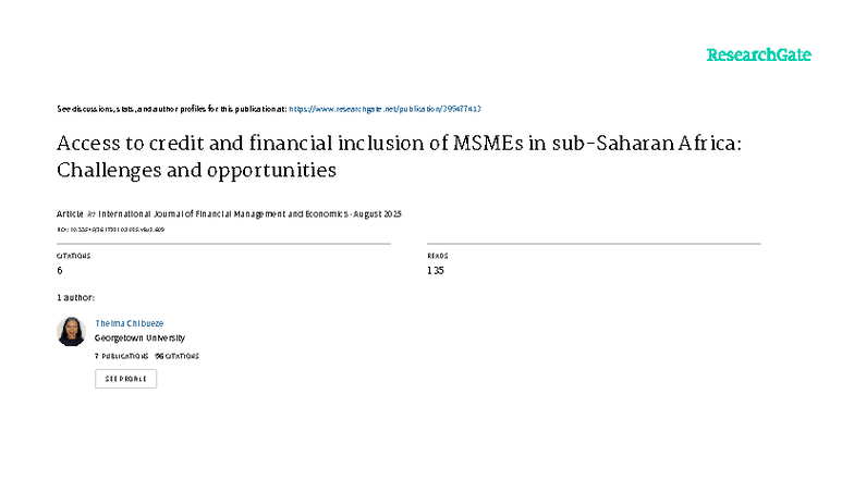 Access to Credit and Financial Inclusion of MSMEs in Africa: Challenges ...