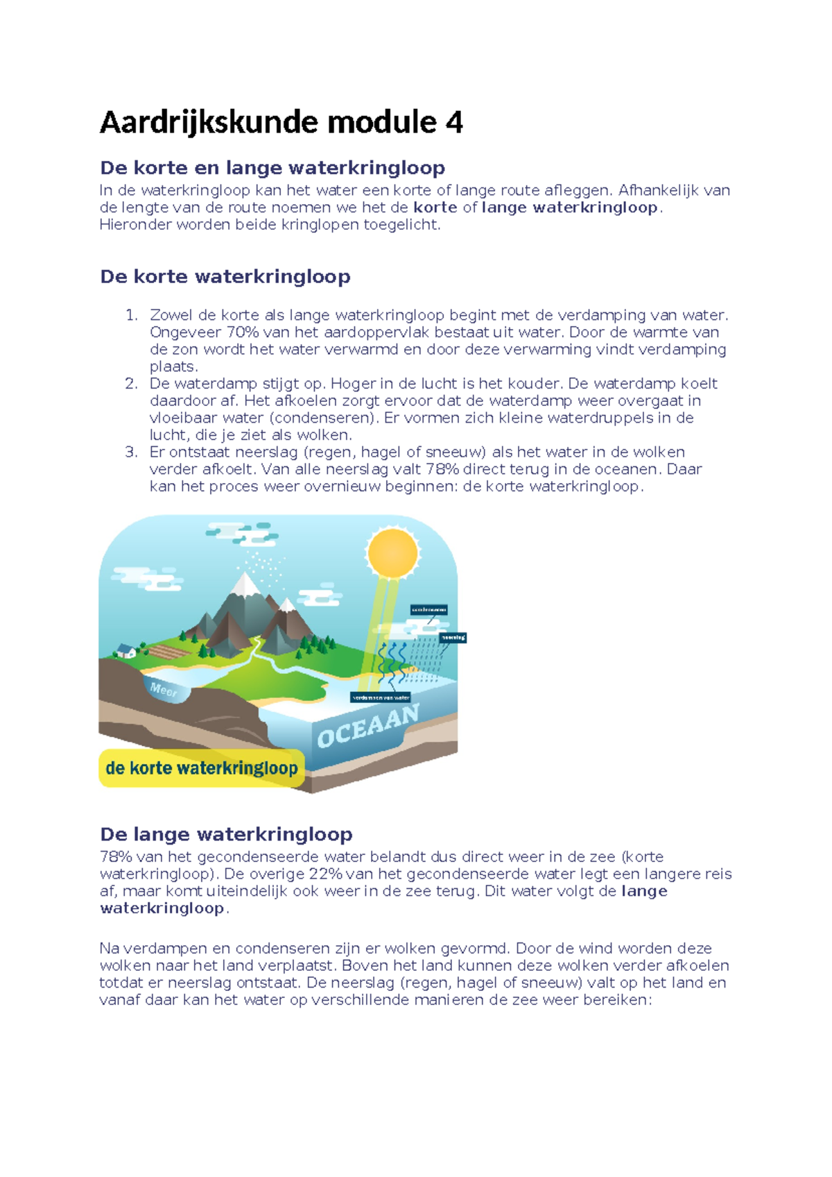 Aardrijkskunde Module 4: Korte en Lange Waterkringloop Uitleg - Studeersnel