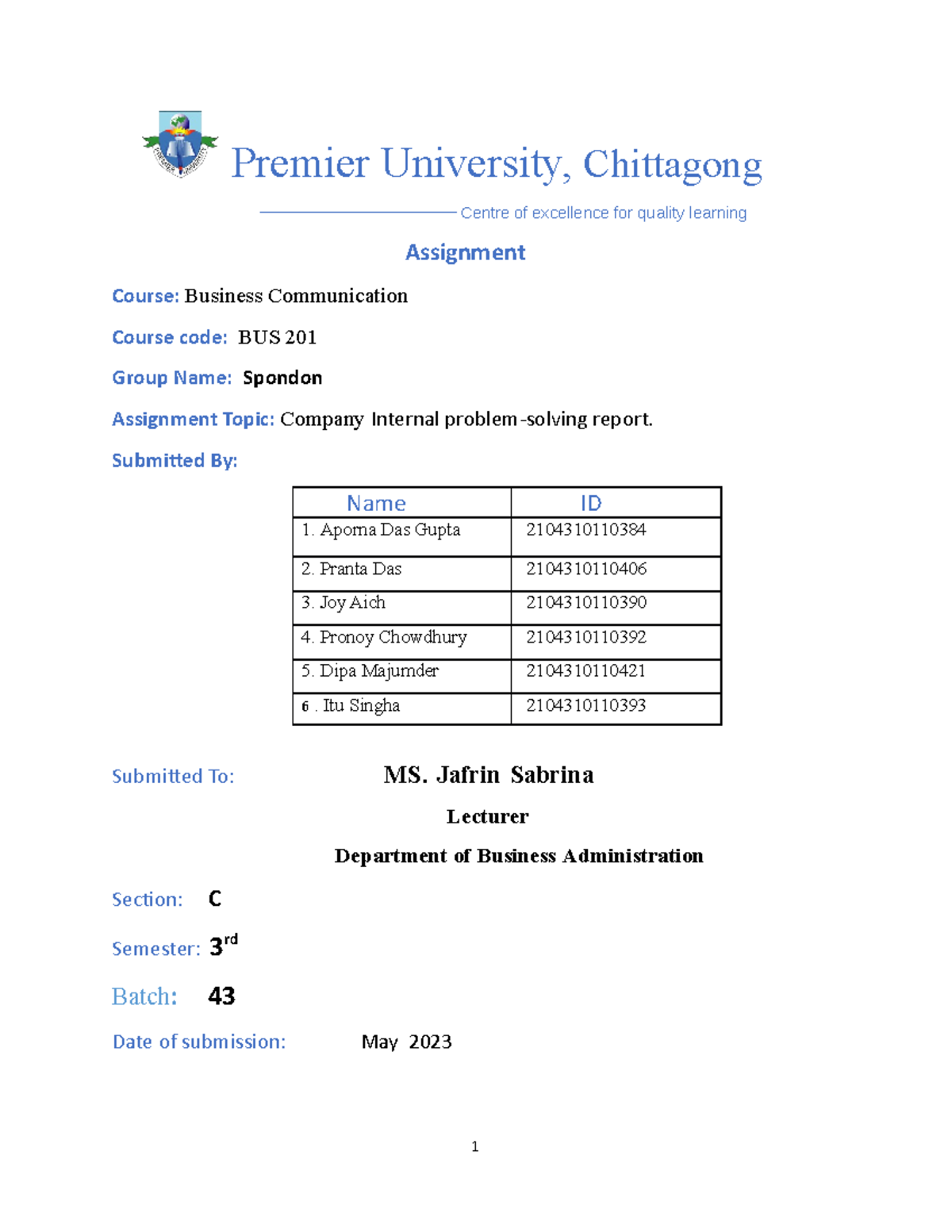 Null - good - 1 Premier University, Chittagong Centre of excellence for quality learning ...