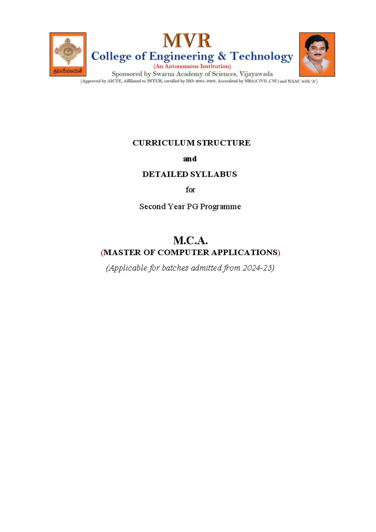 MCA II Year Curriculum Structure & Syllabus Overview - Studocu
