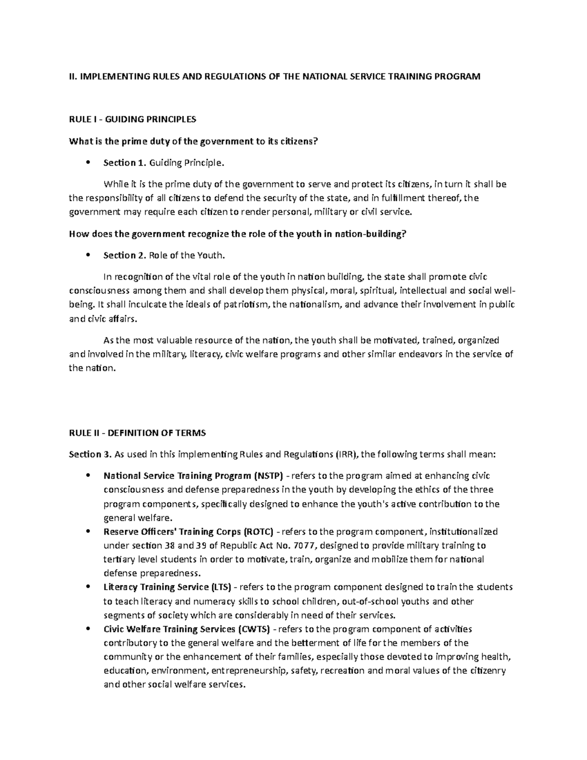 NSTP Implementation Rules & Regulations: A Comprehensive Guide - Studocu