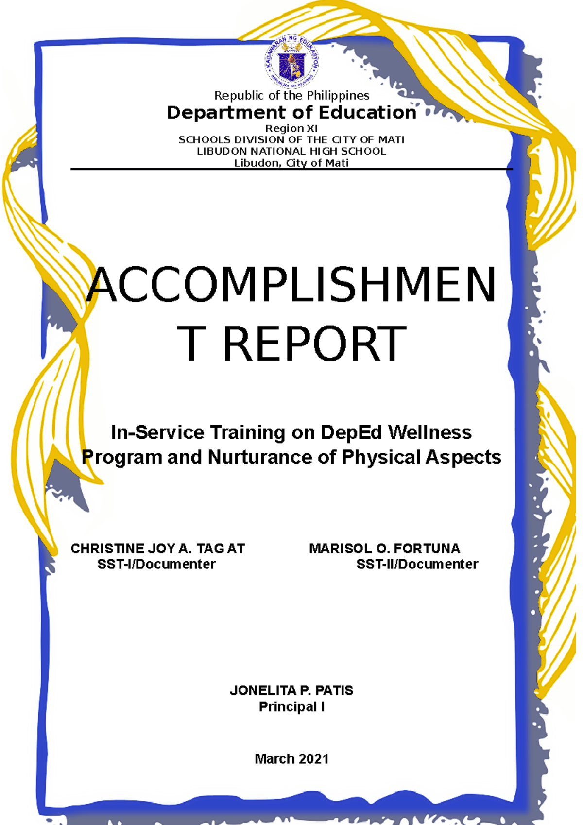 Accomplishment Report on INSET Training: DepEd Wellness Program - Studocu