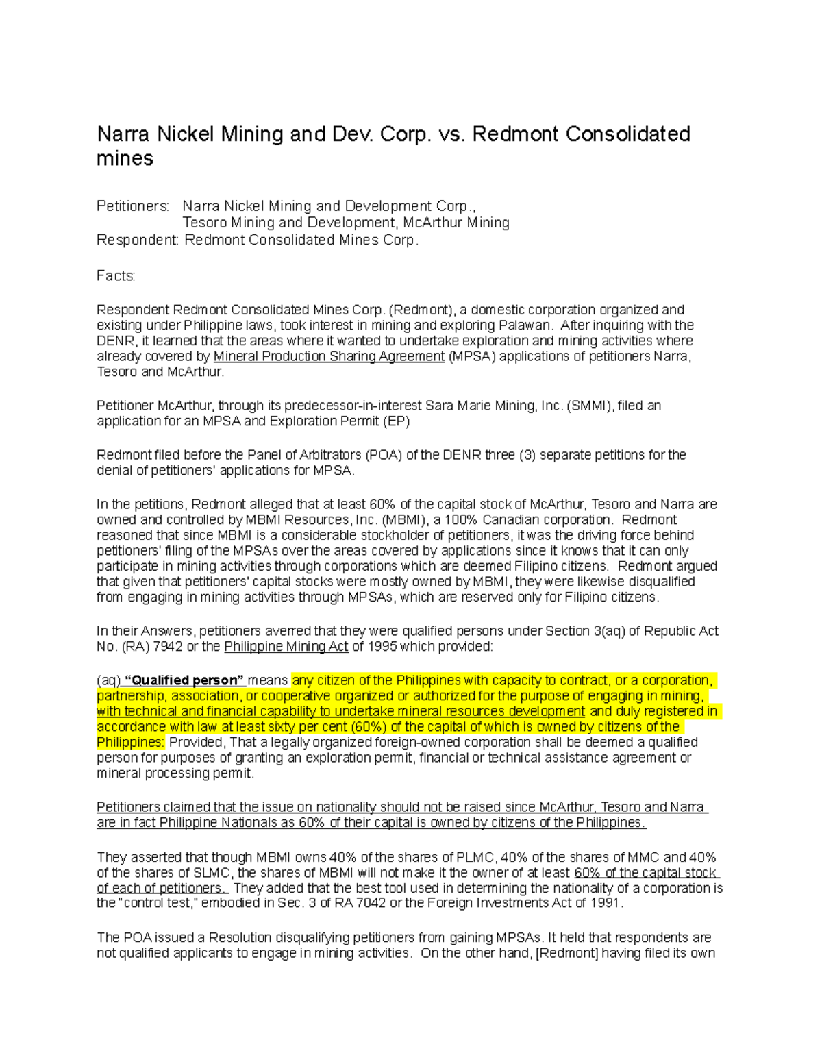 Narra Nickel Mining Case Digest (Philippine Mining Act Analysis) - Studocu