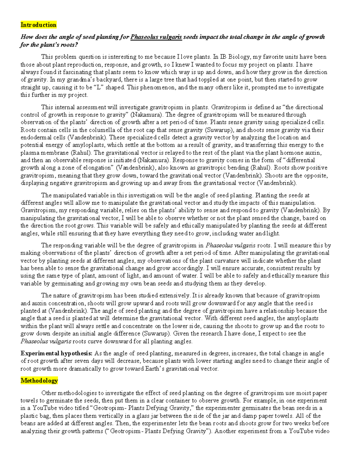 IB Biology IA: Impact of Seed Planting Angle on Gravitropism in ...