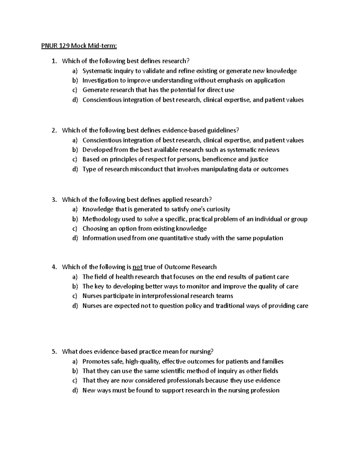 PNUR 129 Mock Midterm student version F2022 - PNUR 129 Mock Mid-term: 1 ...