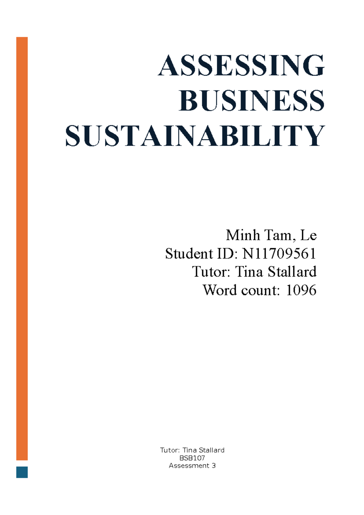 BSB107 Assignment 3: Evaluating Business Sustainability Practices - Studocu