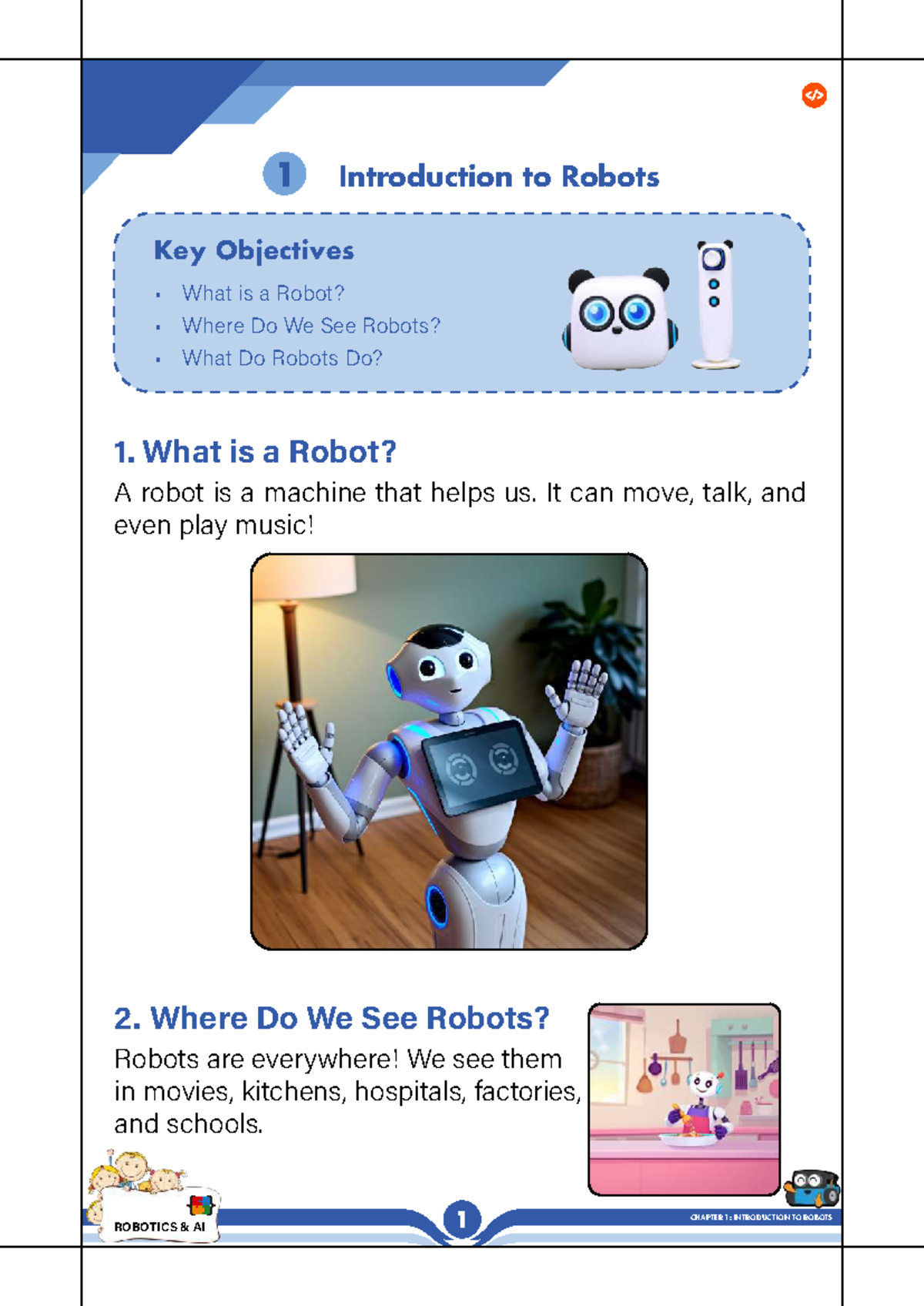 Grade 1: Introduction to Robots - Key Objectives & Chapters - Studocu