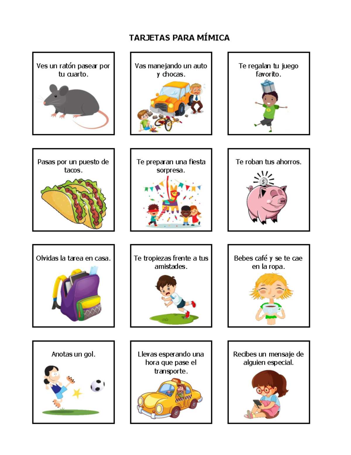 Tarjetas Para Mímica Actividades Y Guiones Para Mimodrama Studocu
