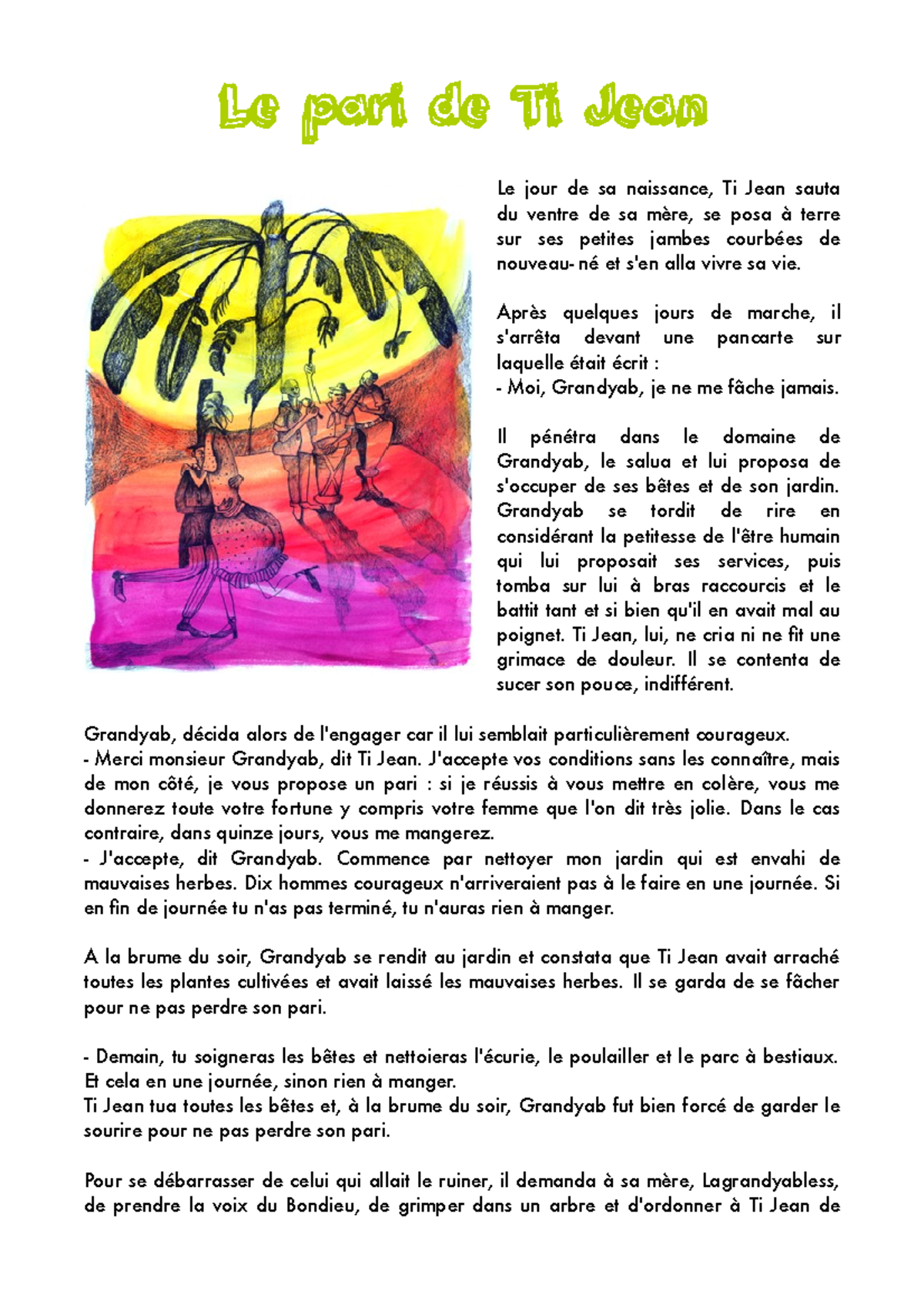 Le pari de Ti Jean - Acte 1: La Détermination de Ti Jean - Studocu