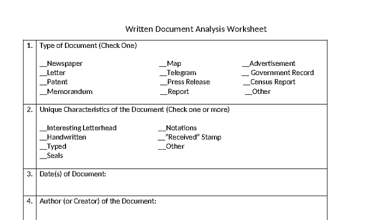 Written Document Analysis Worksheet HIS-111, 112 - Studocu