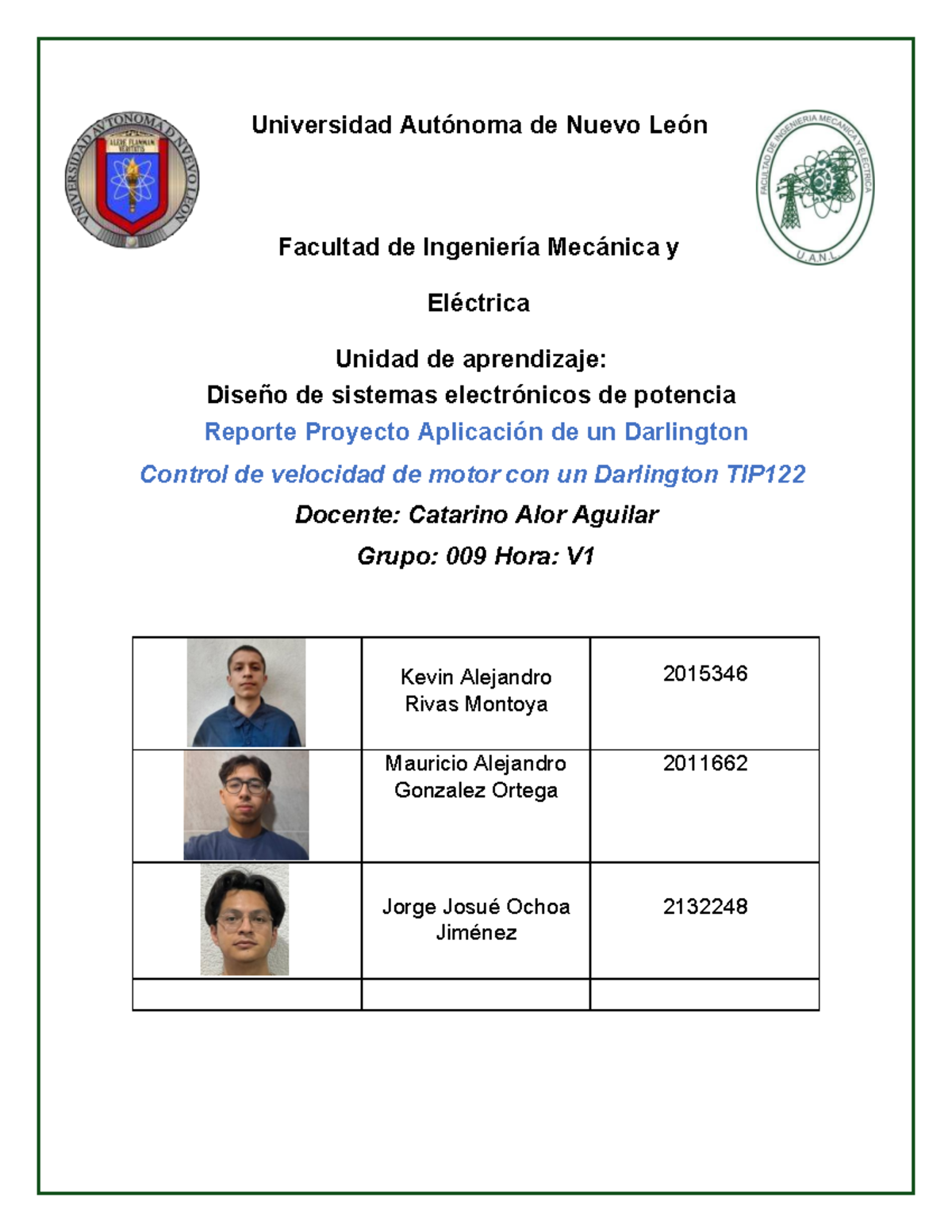 Proyecto de Control de Velocidad de Motor con Darlington TIP122 - UANL ...
