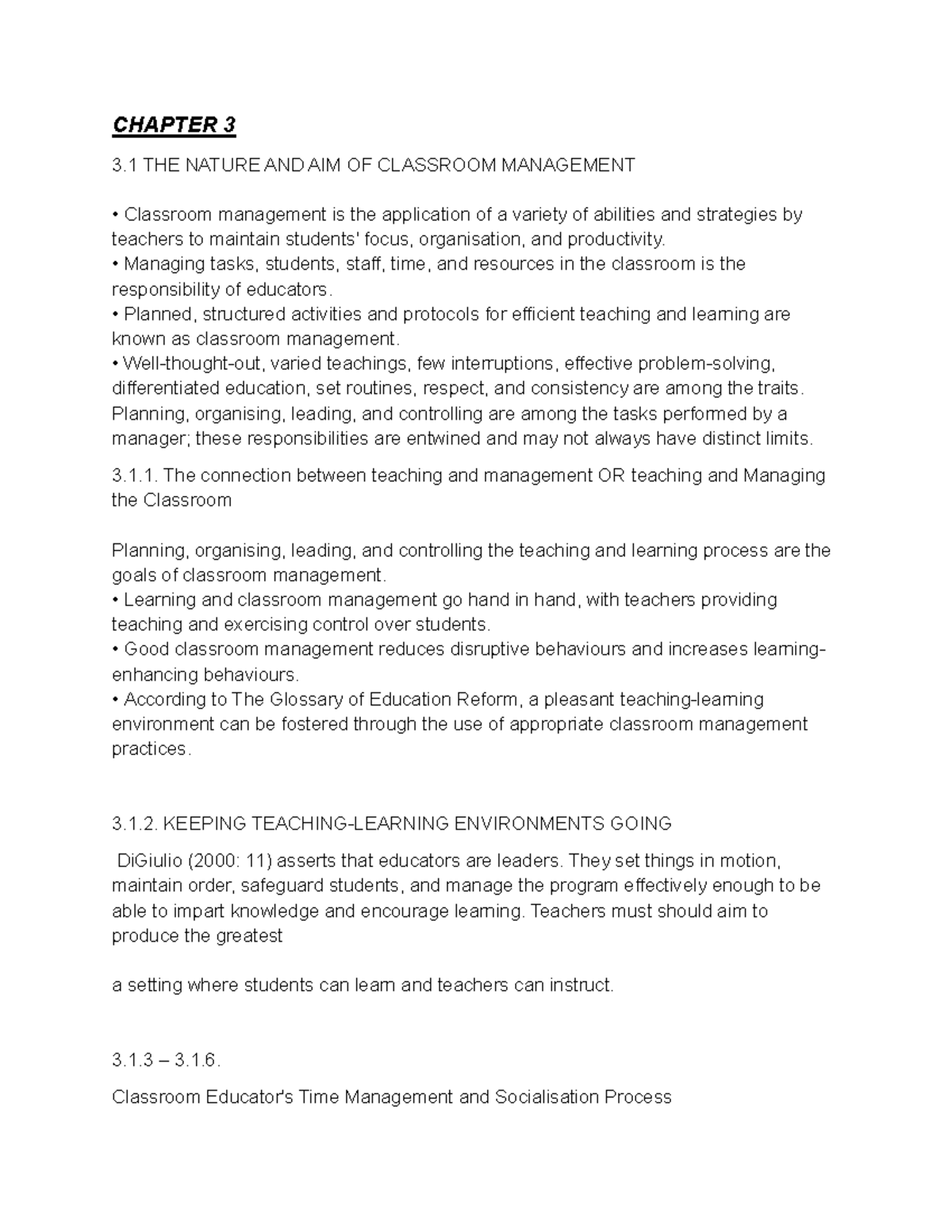 TAM2601 Chapter 3 Classroom Management Overview and Key Concepts - Studocu