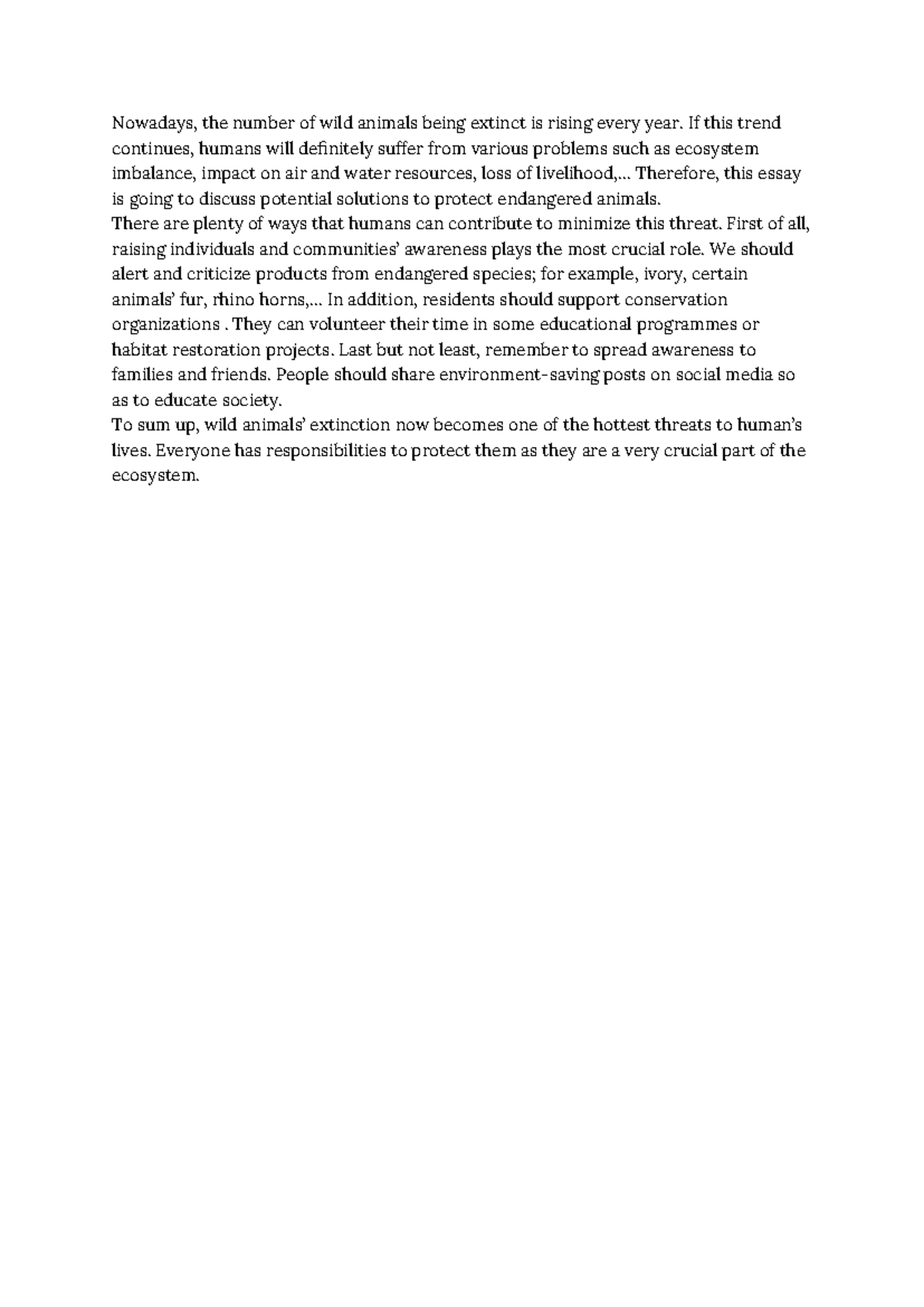 Writing on Wild Animal Conservation Efforts and Solutions - Studocu