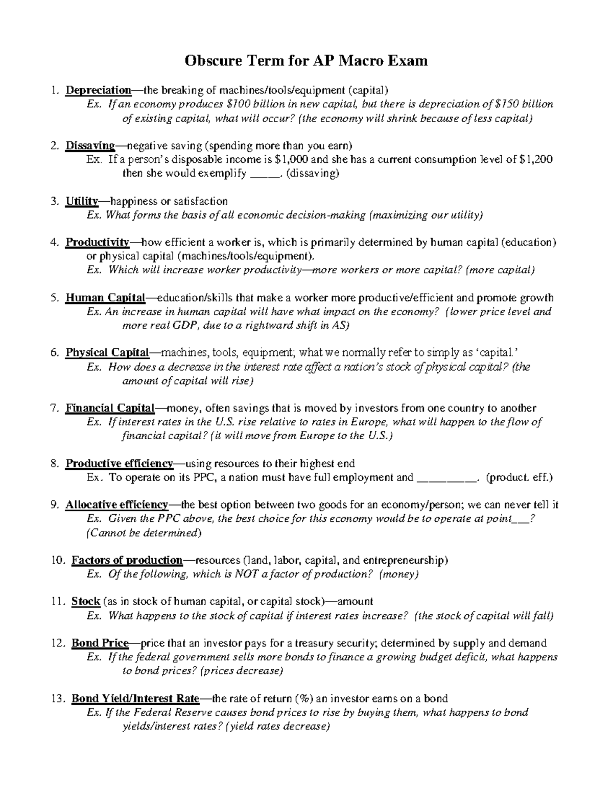 Obscure Terms for AP Macro Exam 1: Key Concepts and Examples - Studocu