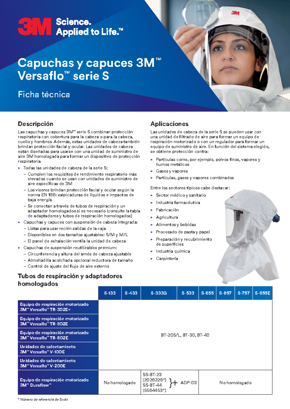 Capuchas y Capuces 3M Serie S: Ficha Técnica y Aplicaciones - Studocu