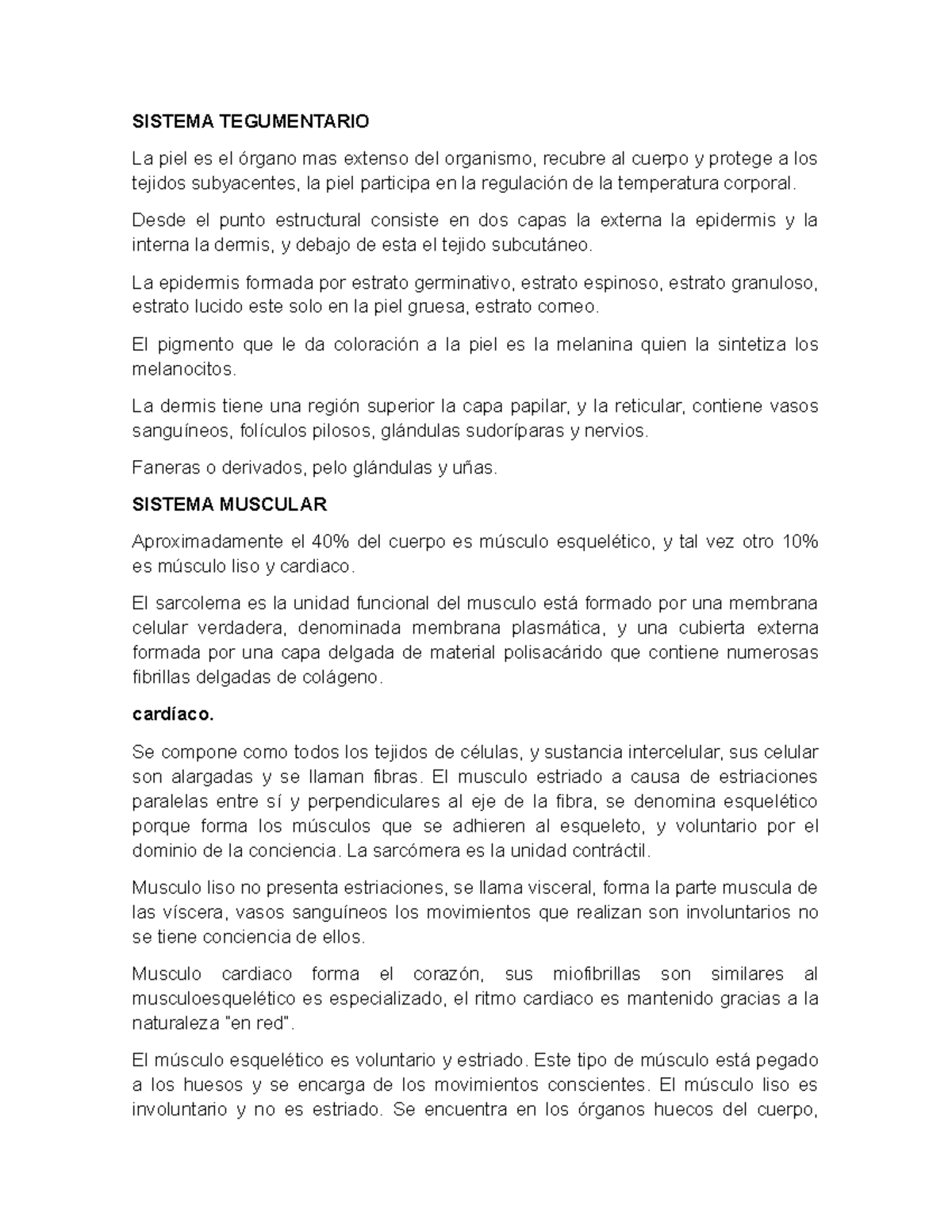 Resumen Sesión 6: Sistema Tegumentario y Muscular - Studocu