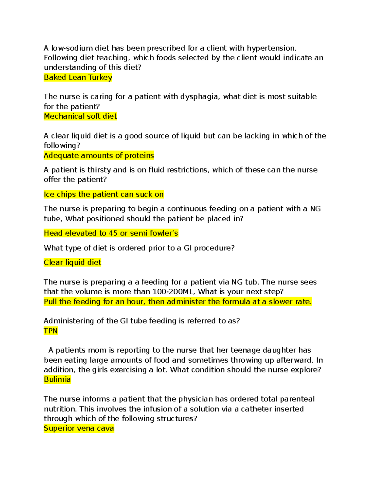 Nutrition Quiz 19: Dietary Guidelines for Patients with Special Needs ...