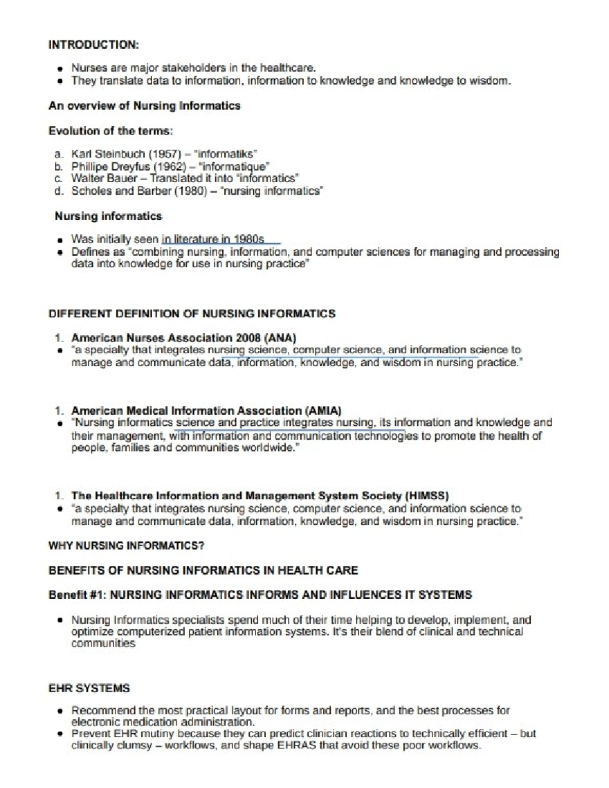 Nursing Informatics Prelim: Key Concepts and Theories Overview - Studocu