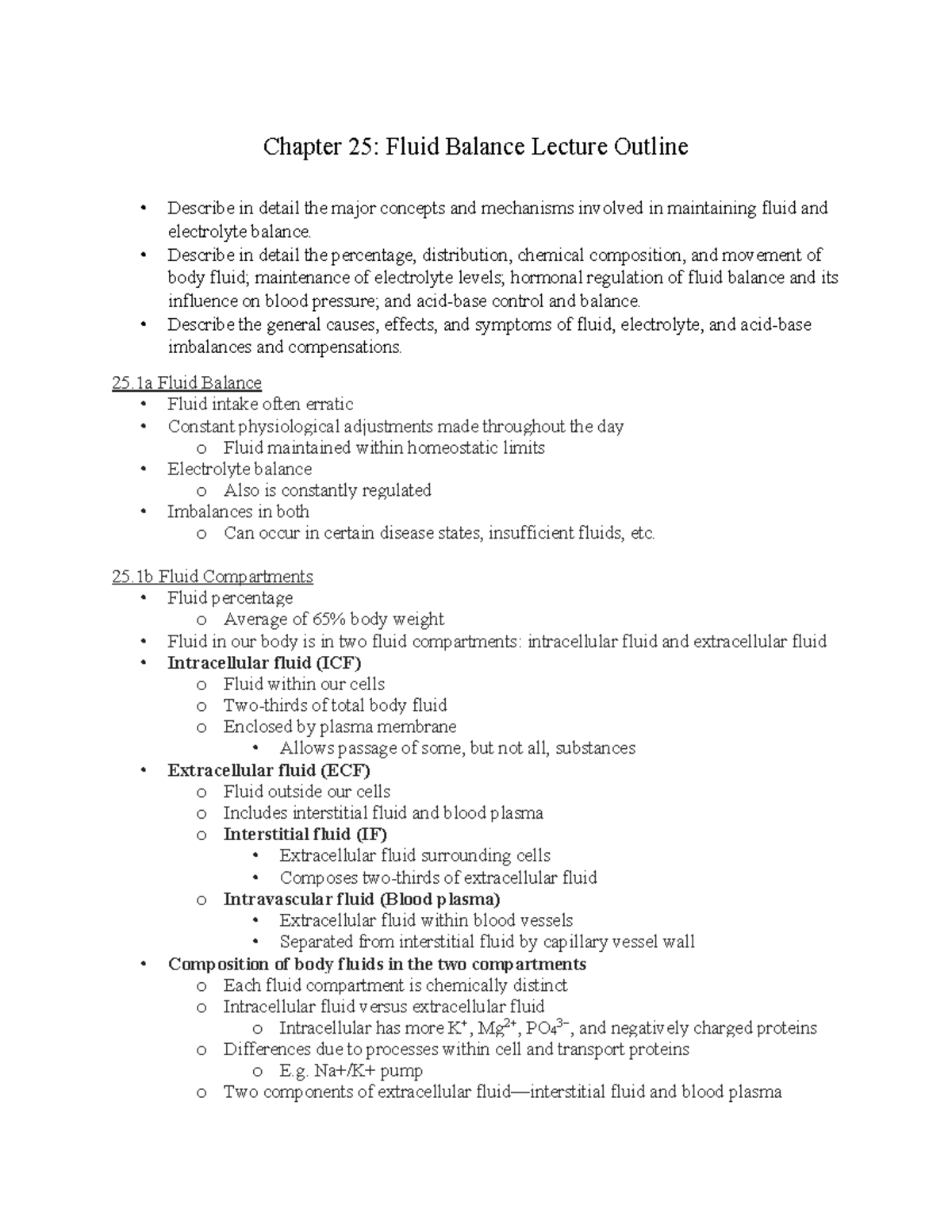 Chapter 25: Fluid and Electrolyte Balance Lecture Outline - Chapter 25 ...